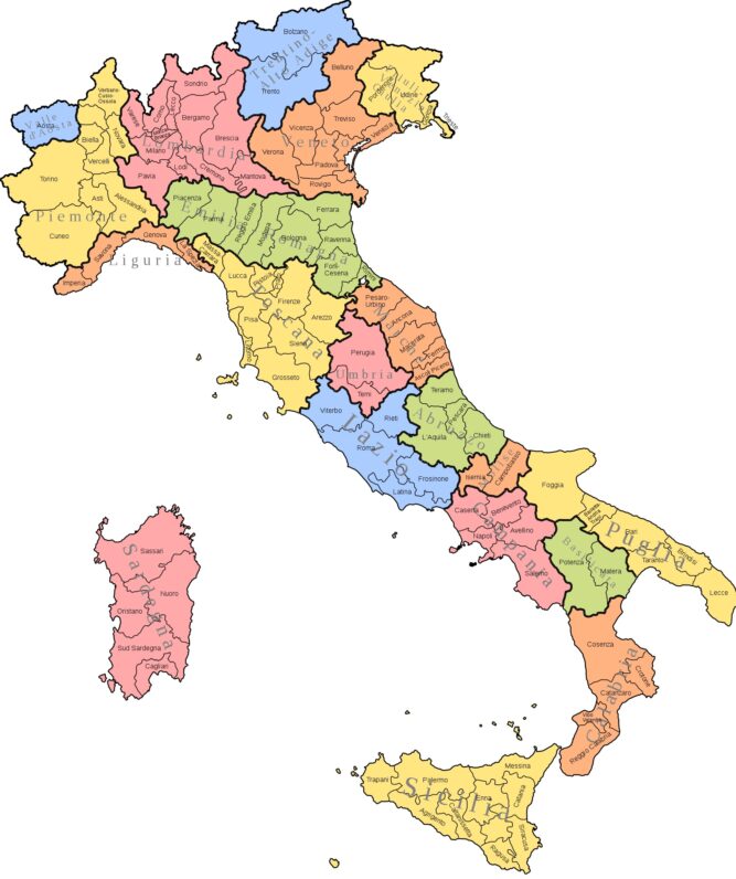 Provincie Itálie {Mapa} – Italské provincie a regiony